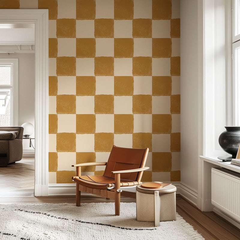 Buy Artisan Checker – Hand-Painted Check Wallpaper Online | Kaleon ...