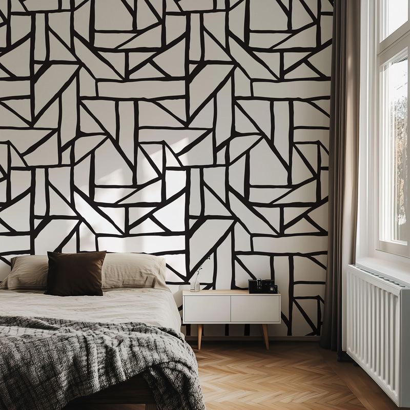 Buy Fragmented Pathways – Hand-Drawn Abstract Wallpaper in Monochrome ...