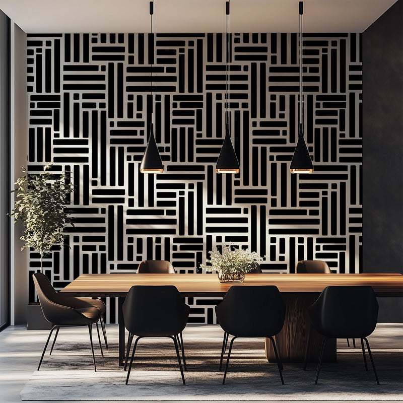 Buy Stacked Pathways – Geometric Wallpaper in Black & Cream Online ...