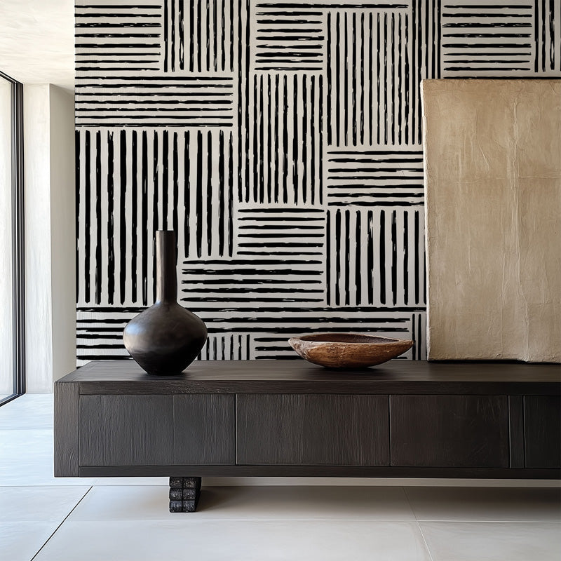 Buy Linear Blocks – Geometric Wallpaper in Black & Cream Online ...