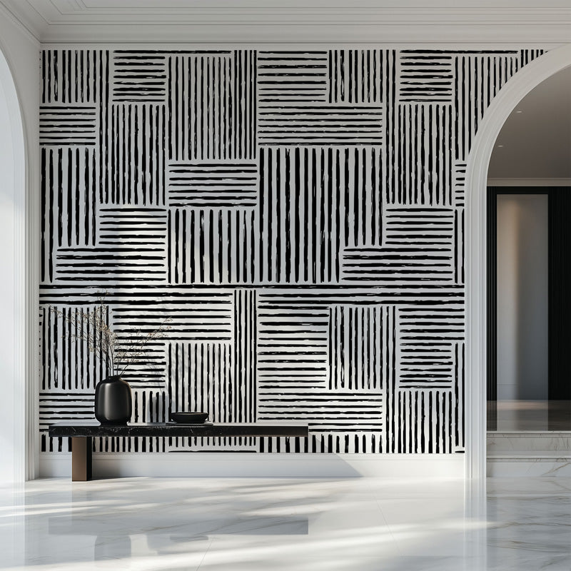 Buy Linear Blocks – Geometric Wallpaper in Black & Cream Online ...